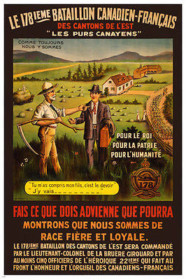 french-canadians WW1 vintage ENLISTMENT POSTER 24X36 patriotic troops ...