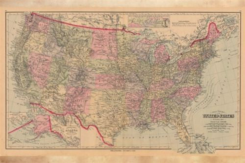 1884 MAP OF THE UNITED STATES poster educational HISTORIC colorful 24X ...