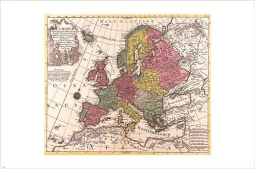 RARE antique MAP OF EUROPE cartography poster CONRAD LOTTER 24X36 valu ...