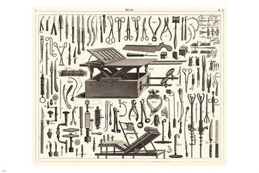 ANCIENT SURGICAL TOOLS ILLUSTRATION vintage art poster EDUCATIONAL gem ...