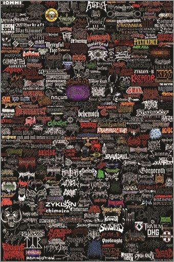 complete hard rock HEAVY METAL BAND logos poster COLLECTORS COLORFUL 2 ...